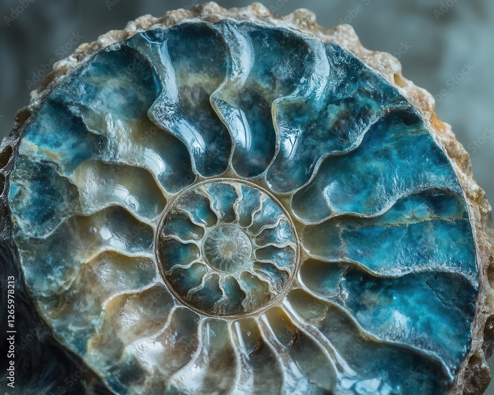 Elaborate Calcified Ammonite Fossil Embedded in Stone, Detailed ...