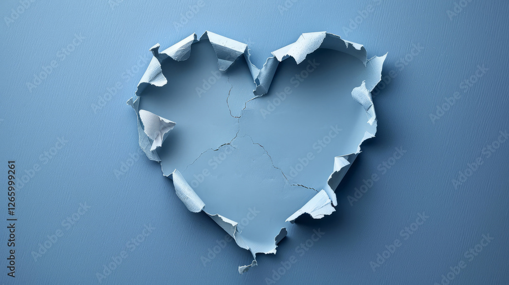 Torn paper forming a heart shape with cracks in the center on a ...