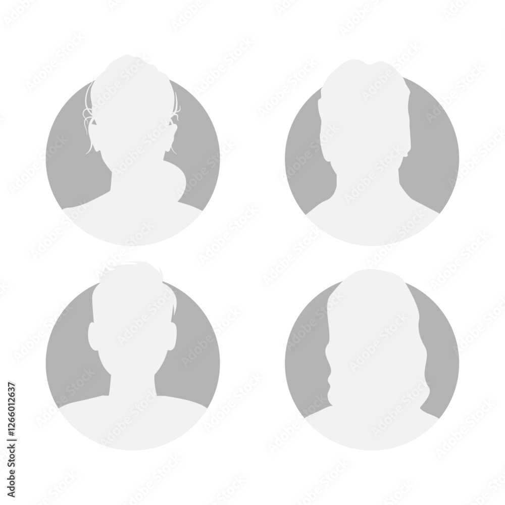 Vector flat illustration in grayscale. Icons of man and woman. Avatar ...
