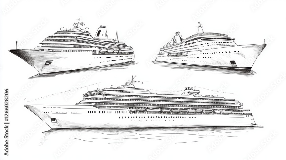 Line Art Cruise Ships Stock Illustration | Adobe Stock