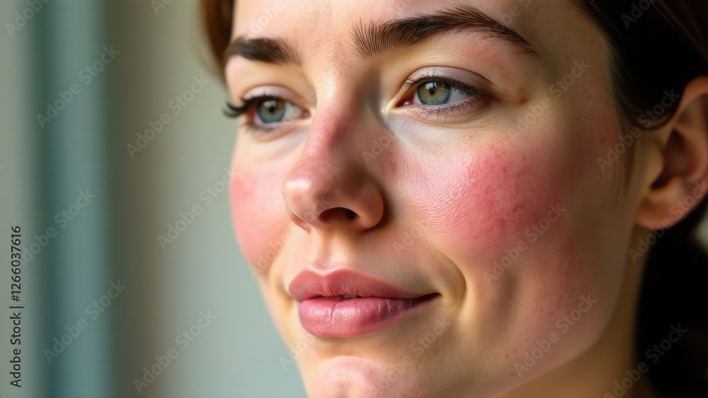 The woman's face shows painful signs of eczema. Atopic dermatitis ...