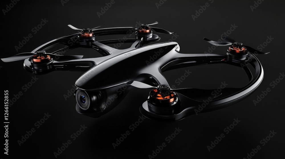 An angled shot highlighting the drones propellers in motion ...