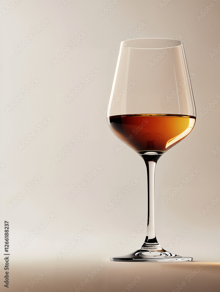 Elegant glass of amber liquid reflecting light on a smooth surface in a ...