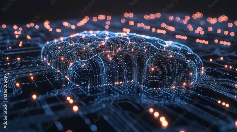 Abstract AI neural network processing information, deep learning ...