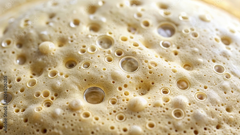 Yeast fermentation process in close-up capturing tiny bubbles forming ...