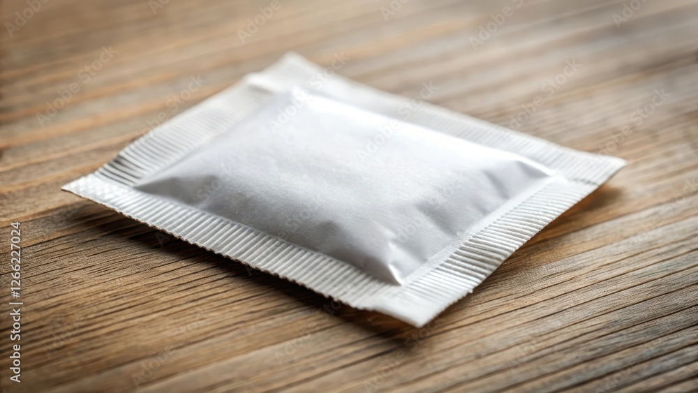 Sweetener packet details revealed in close-up, sweetener, label ...