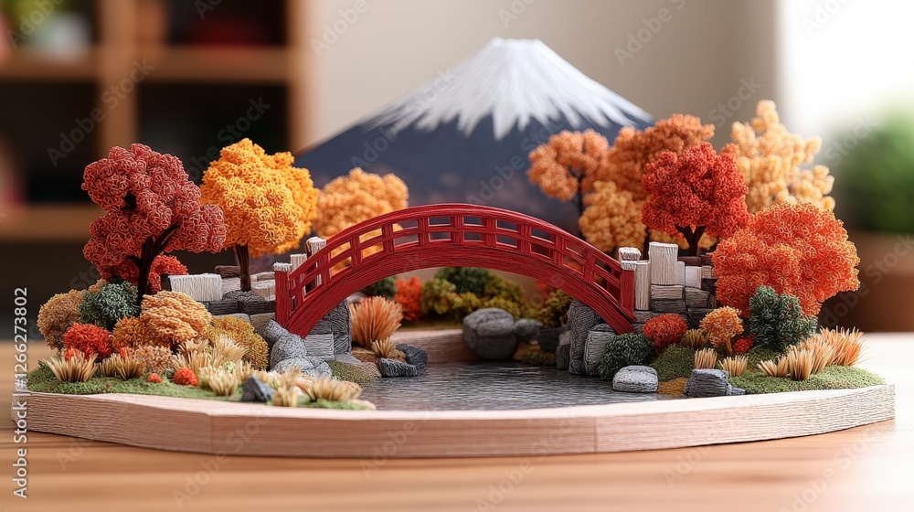 Miniature model of a bridge over a stream with a diorama featuring ...