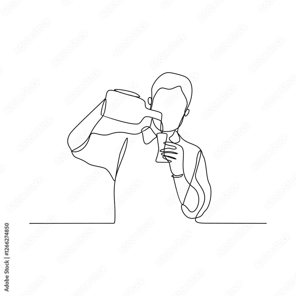 One continuous line drawing of Bartender in the pub vector illustration ...