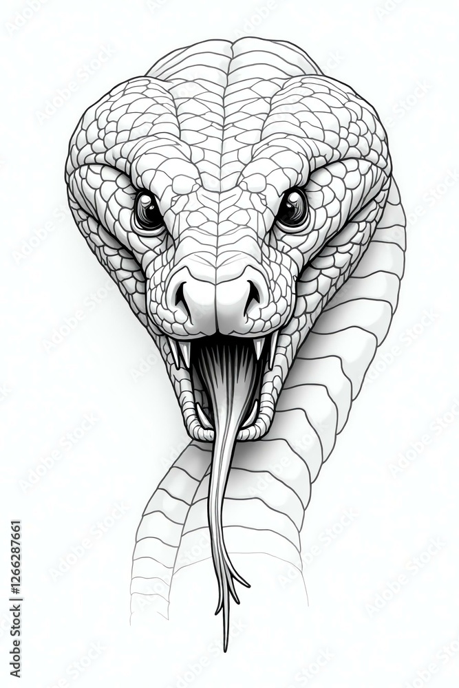 stunning illustration of snake face drawing layout for coloring sheet ...