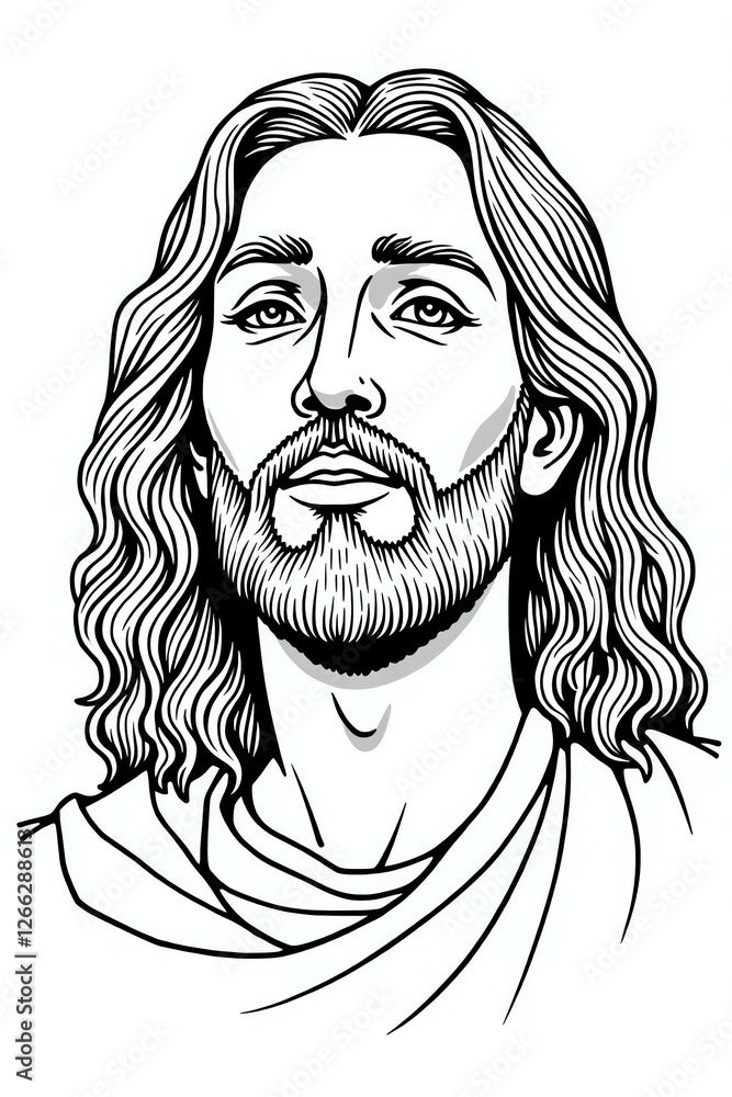 stunning illustration of jesus face drawing layout for coloring sheet ...