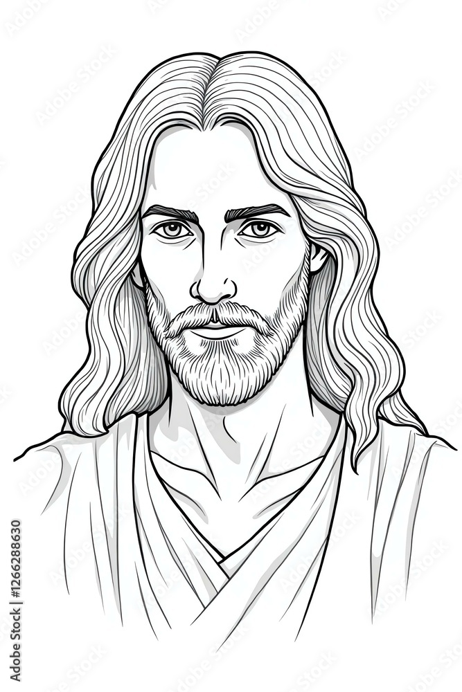 stunning illustration of jesus face drawing layout for coloring sheet ...