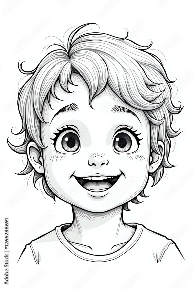 stunning illustration of kid face drawing layout for coloring sheet ...