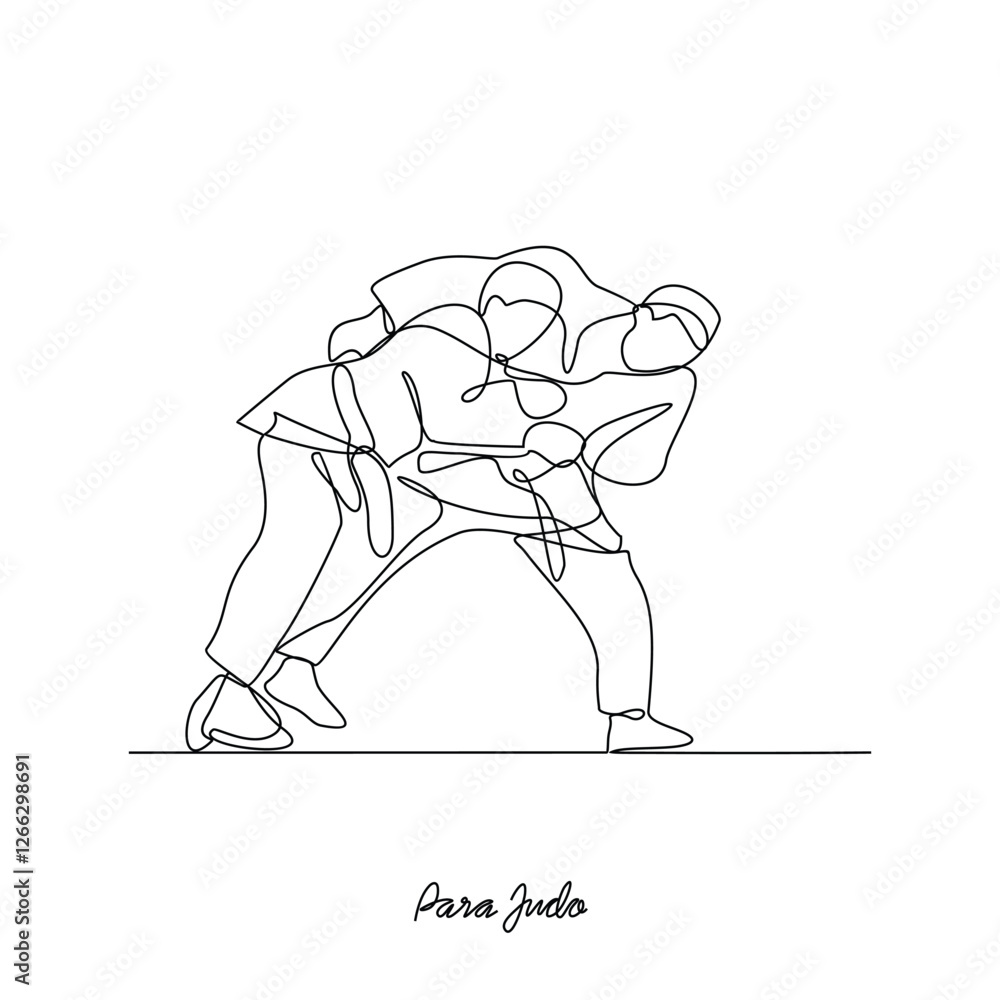 One continuous line drawing of Para Judo sports vector illustration ...