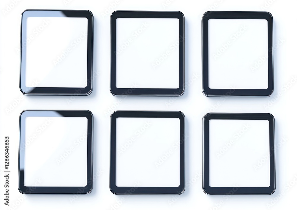Six blank digital screens, white background, app mockup Stock Photo ...