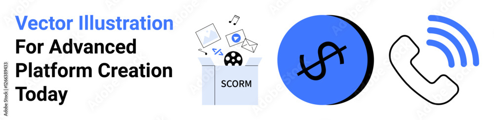Vector de Stock SCORM package, dollar icon, and ringing phone. Ideal ...