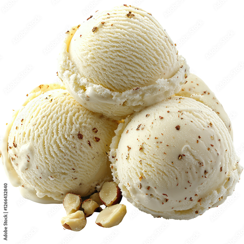 Creamy Macadamia Nut Ice Cream Scoops Isolated on a Bright Transparent ...