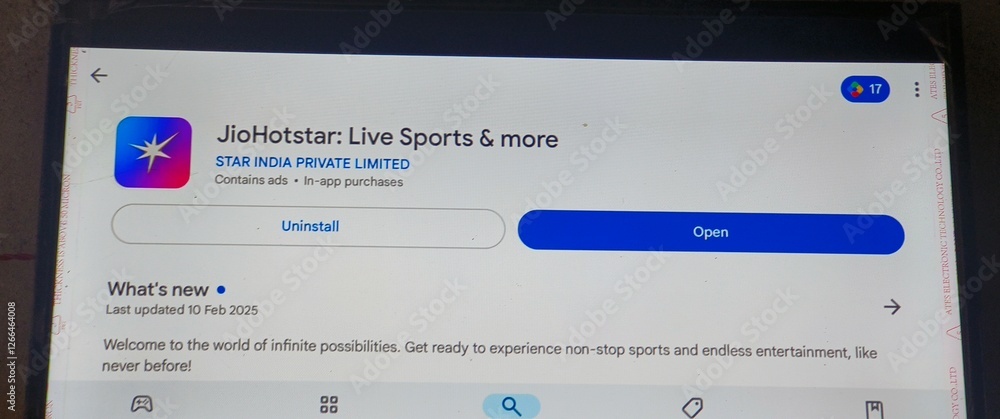New Delhi, India - February 15 2025. Jio hotstar app icon on LCD tv ...