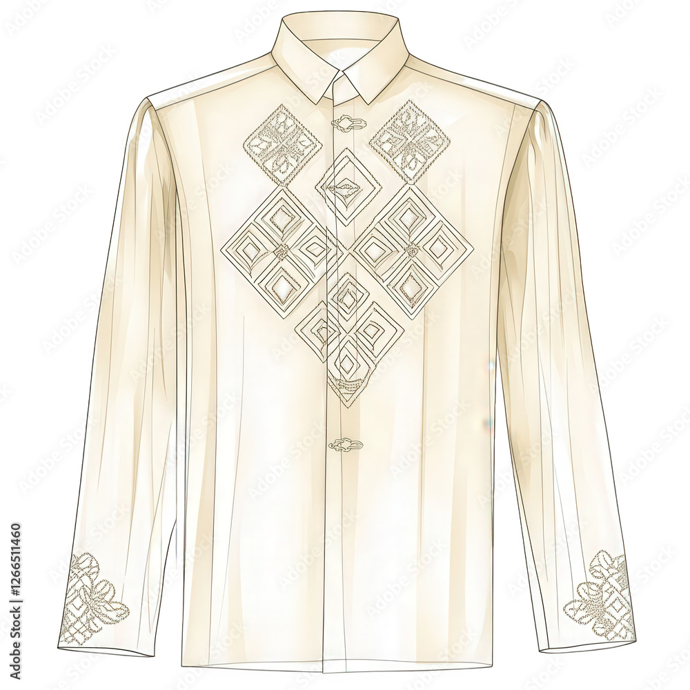 vector-style drawing of a traditional Barong Tagalog, geometric ...