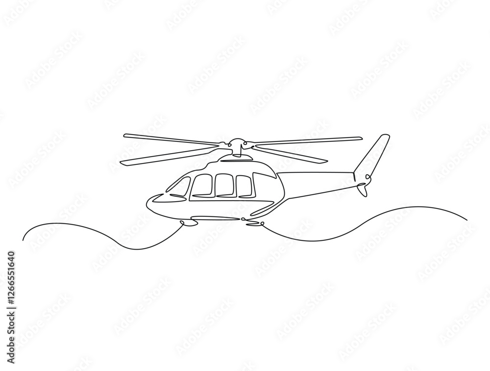 Continuous line art drawing of helicopter air transportation ...