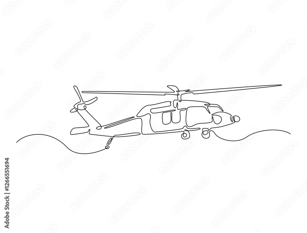 Continuous line art drawing of helicopter air transportation ...