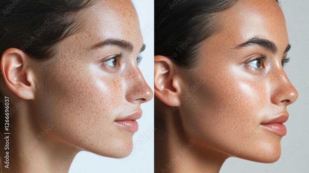 Before and after photos of a problematic face and healthy skin. Before ...