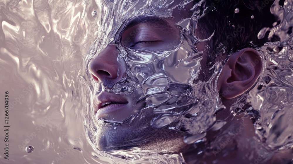 Face Submerged In Sparkling Water Serene Man Immersed with Eyes Closed ...