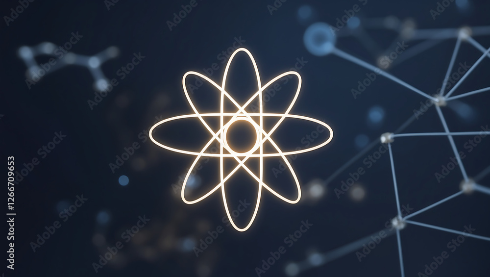Minimalist Atom-Like Structure with a Soft Glowing Effect Representing ...