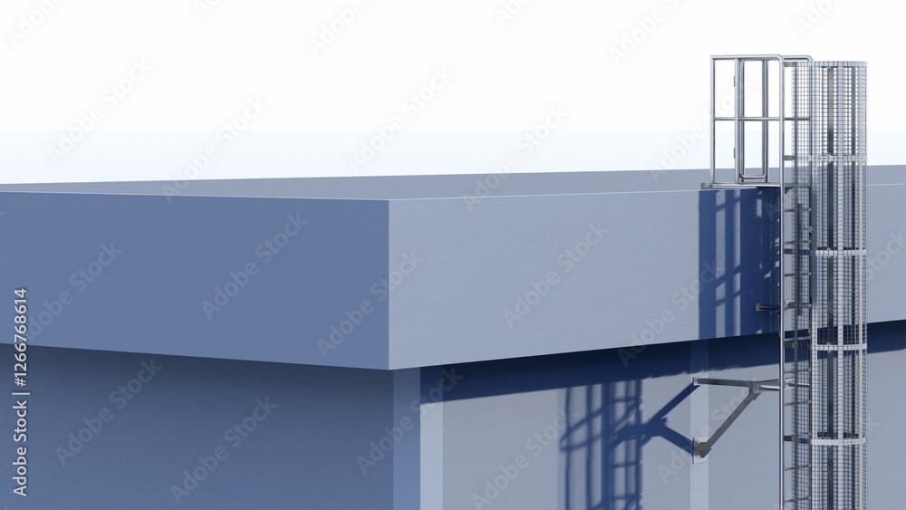Roof Access Ladder: A 3D rendering of a modern, industrial rooftop ...