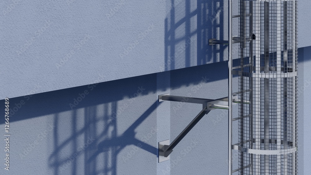 Industrial Ladder and Cable Tray: Close-up view of a metallic ladder ...