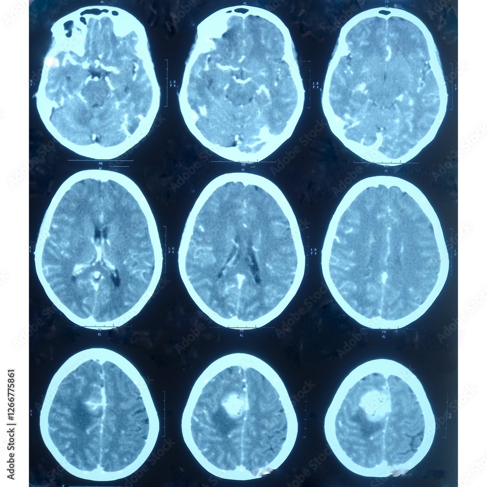 Foto de Stock CT scan of brain, Intraventricular hemangioma with ...