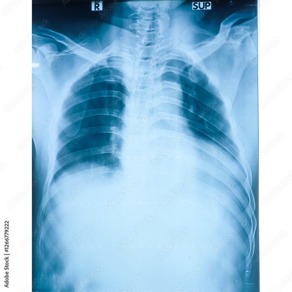 Chest x-ray image demonstrated heart, lungs, ribs, bones and muscles ...