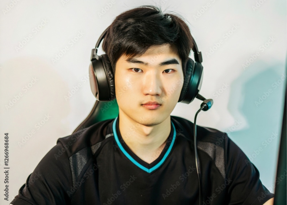Intense gaming session of a korean male esports gamer in a competitive ...