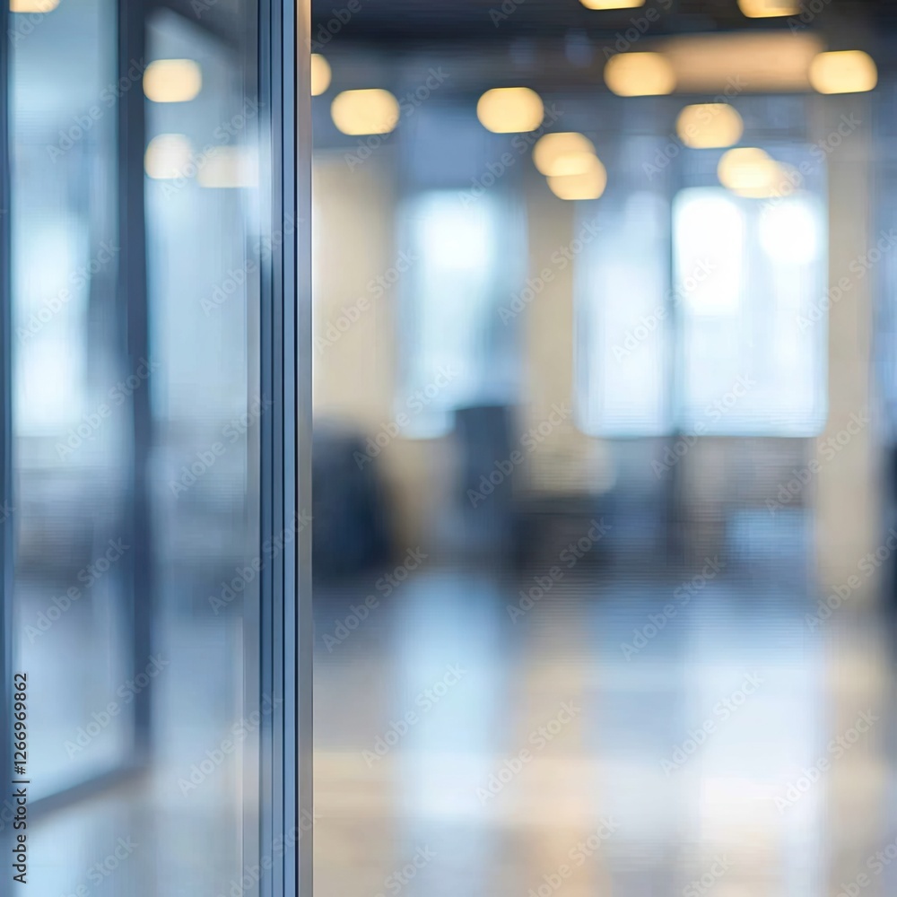 Blurred office interior background with a blurred door and glass wall ...