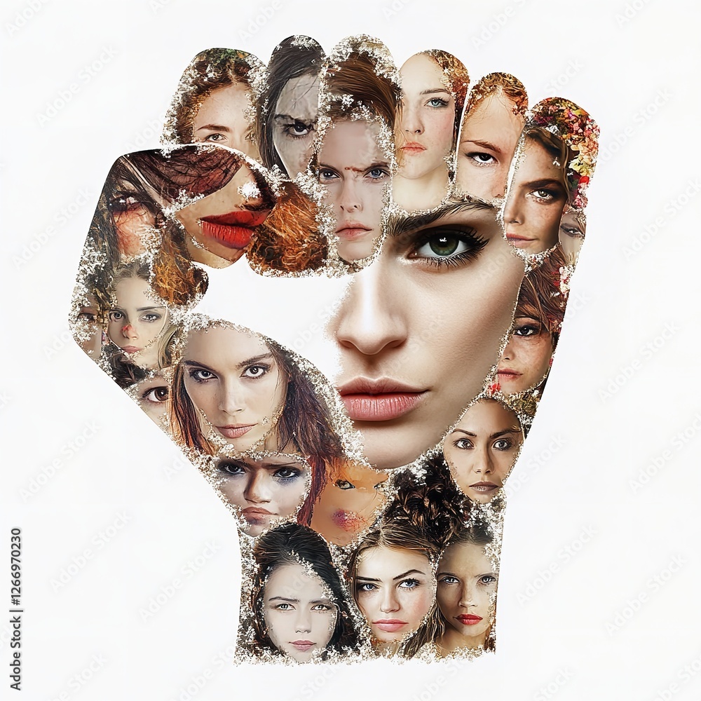 Powerful Women Diverse Faces Strong Female Fist Unity Collage Art Image ...