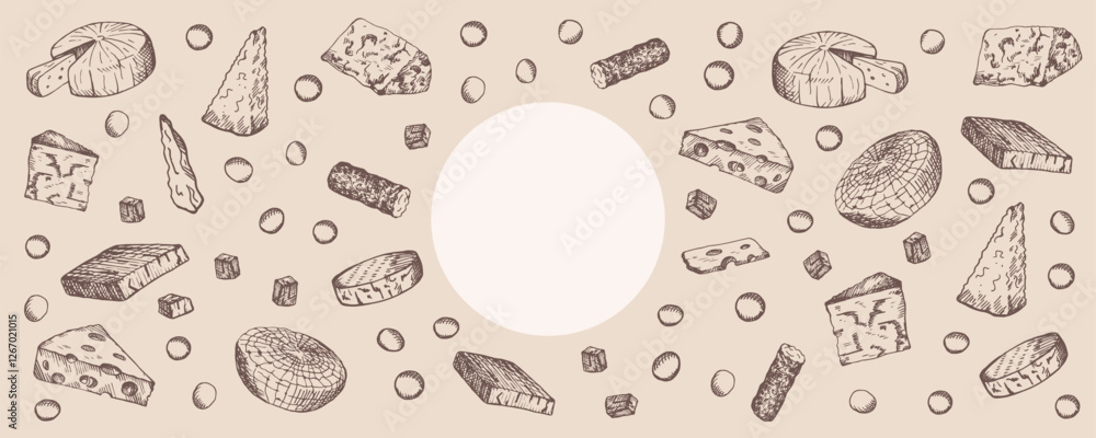 Vector design banner with different kind of Cheese. Food template with ...