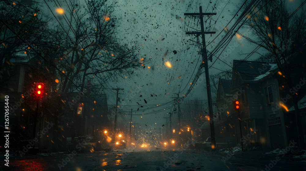 Ominous Stormy Street: The atmospheric illustration shows a deserted ...