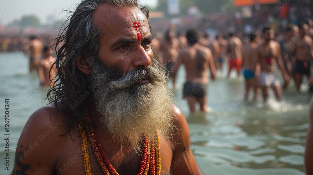 Indian Aghori Sadhu at the Maha Kumbh Mela, near the sacred river ...