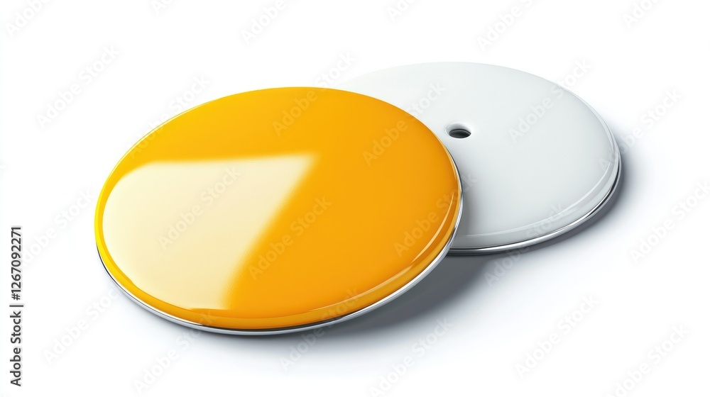 Realistic image of a big pin button badge, isolated on white ...