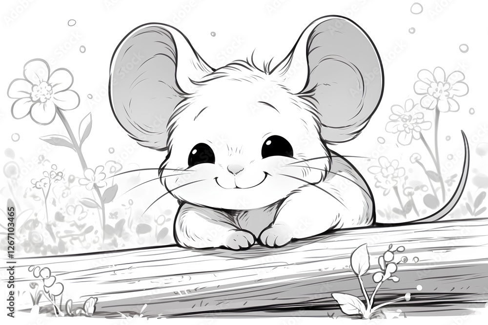 cute little mouse animal coloring page design. printable size Stock ...