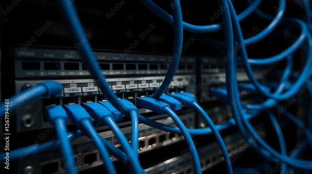 Ethernet Wires Connected to Stack of Router Switches – Internet ...