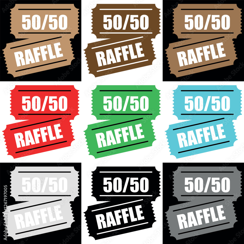 Collection of 50-50 raffle icons in different colors. Clipart image ...