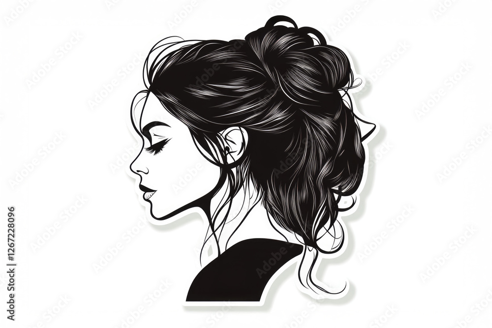 This striking image showcases a side profile of a woman with a messy ...