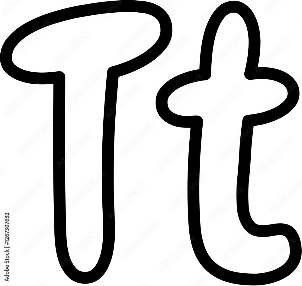 T Uppercase and Lowercase Alphabet outline Vector, perfect for ...