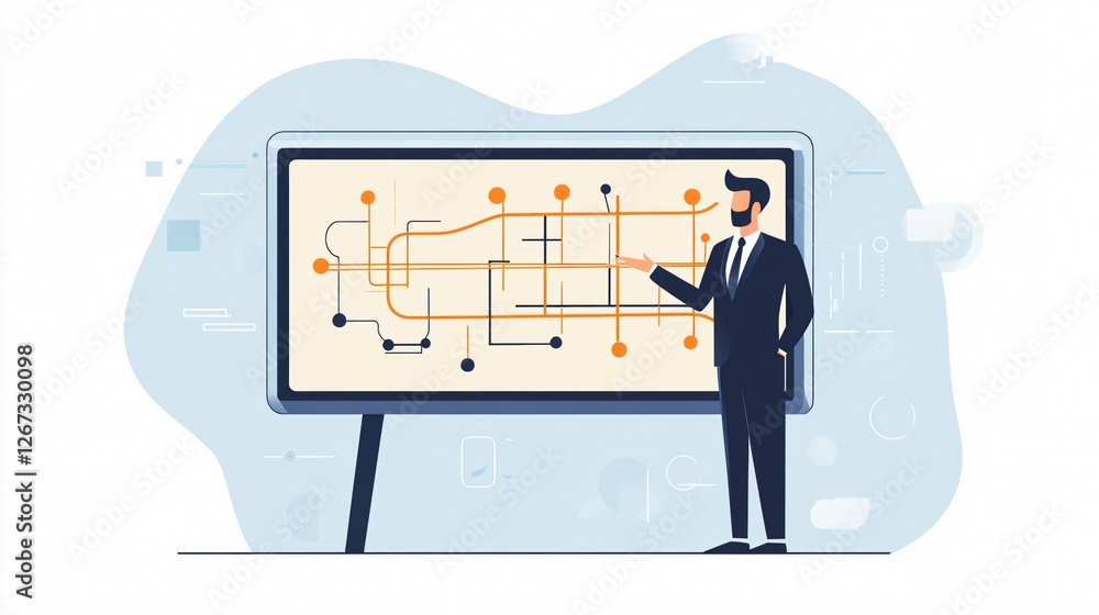 Entrepreneur Displaying Bus Route Map for Business Planning Stock Photo ...