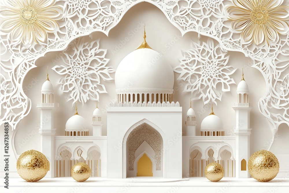 intricate paper art of islamic architecture with mosque silhouettes and ...
