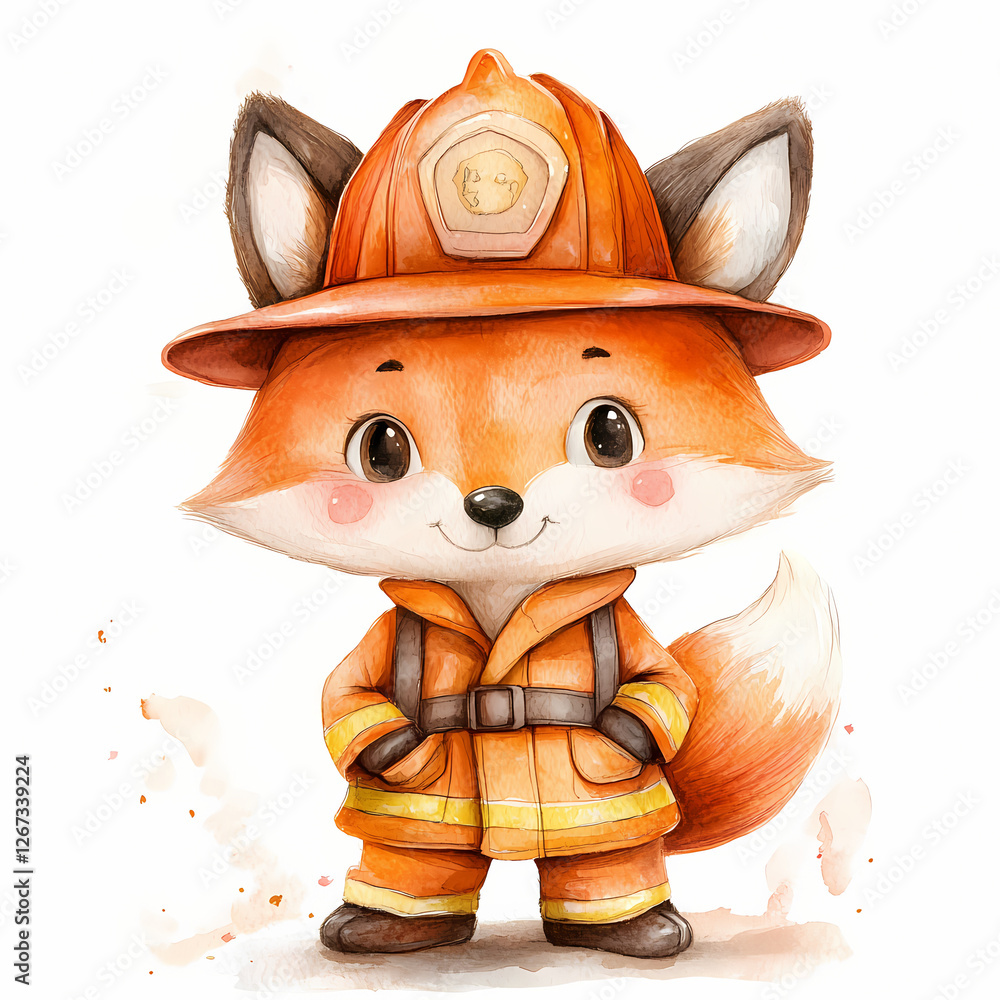 Firefighter fox character wearing orange uniform and helmet. Generative ...