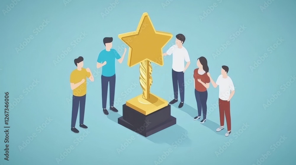 3D Isometric flat vector illustration of employee recognition award ...