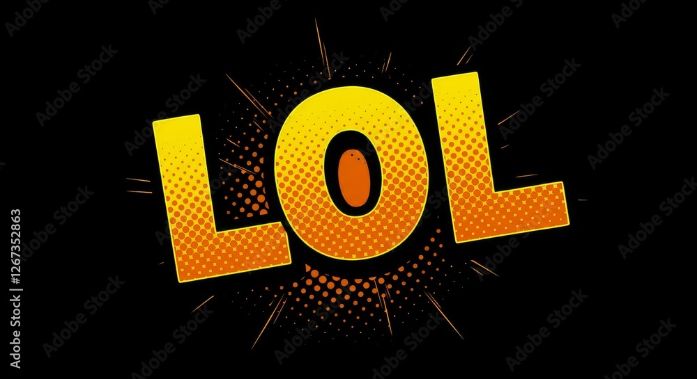 Bold Comic-Style LOL Text with Halftone Explosion Effect in Yellow and ...