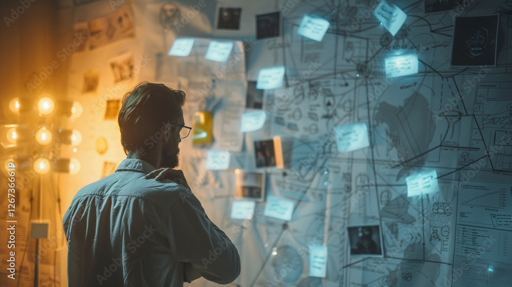 On a whiteboard, a detective maps out a murder investigation by ...