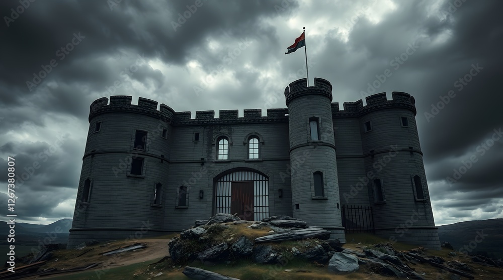 Professional photograph of an abandoned medieval castle, gothic and ...